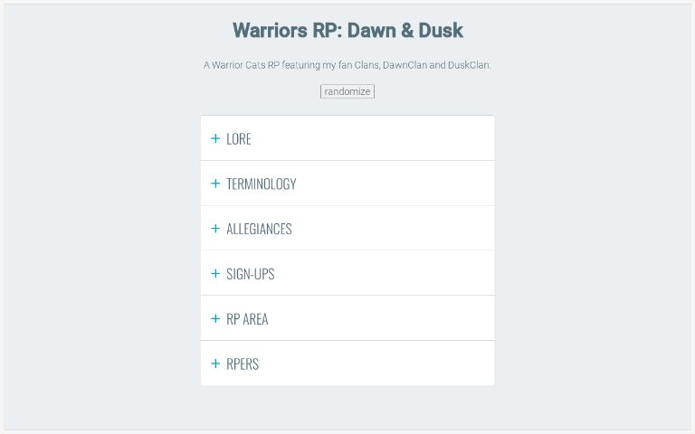 Warriors RP: Dawn & Dusk ― Perchance Generator