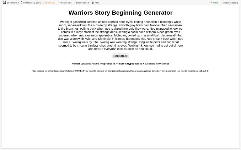 Warriors Story Beginning Generator