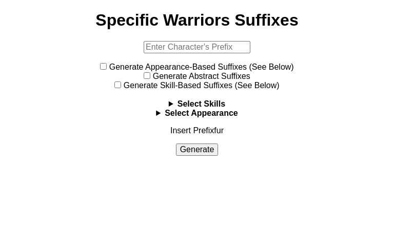Specific Warriors Suffixes ― Perchance Generator