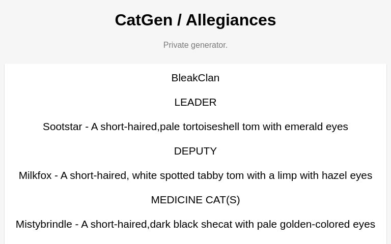 CatGen / Allegiances ― Perchance Generator