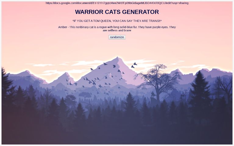 WARRIOR CATS GENERATOR