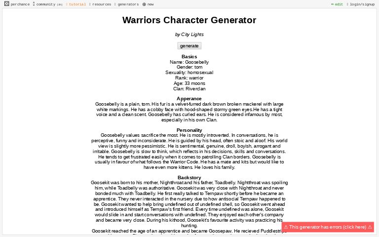 Warriors Character Generator