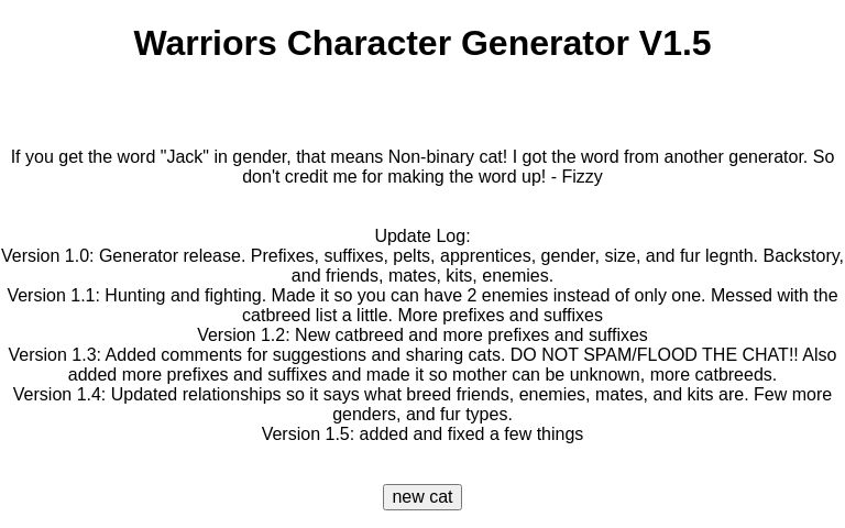 Warriors Character Generator V1.5