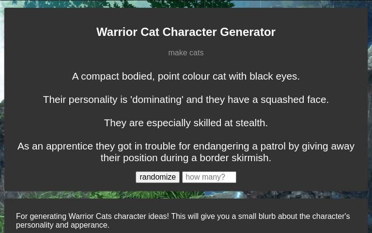 Kei's Warrior Cat Character Generator