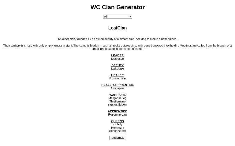 WC Clan Generator