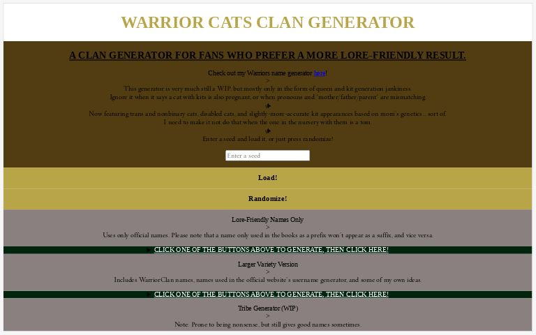 WARRIOR CATS CLAN GENERATOR