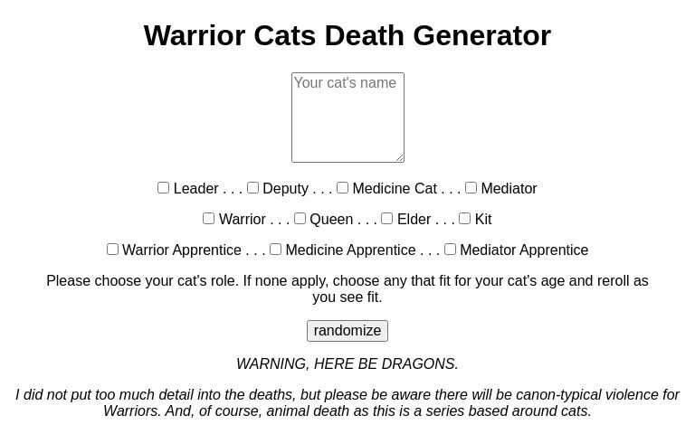 Warrior Cats Death Generator