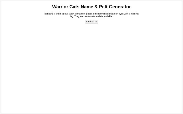 Warrior Cats Name & Pelt Generator