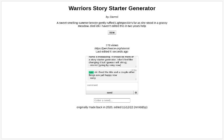 Warriors Story Starter Generator