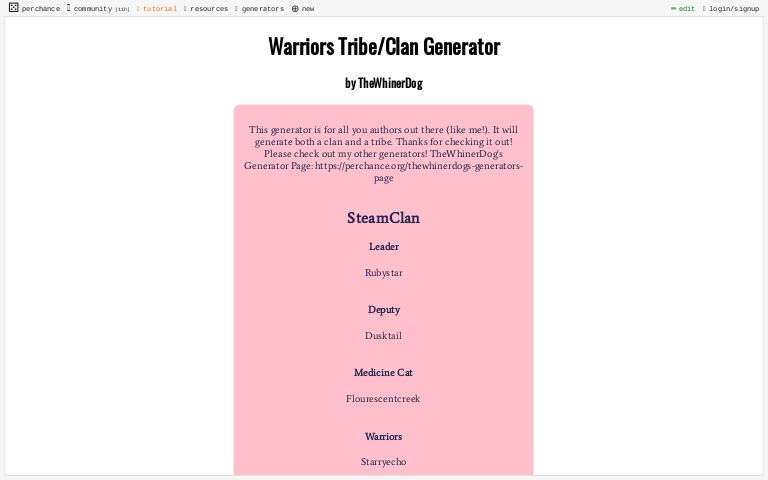 Warriors Tribe/Clan Generator