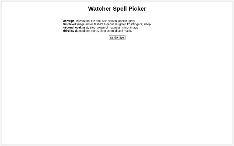 Watcher Spell Picker ― Perchance Generator