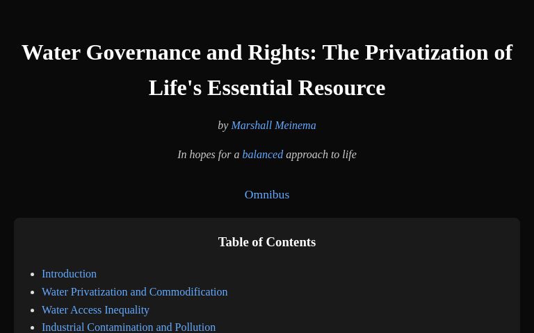 Water Governance and Rights: The Privatization of Life's Essential ...