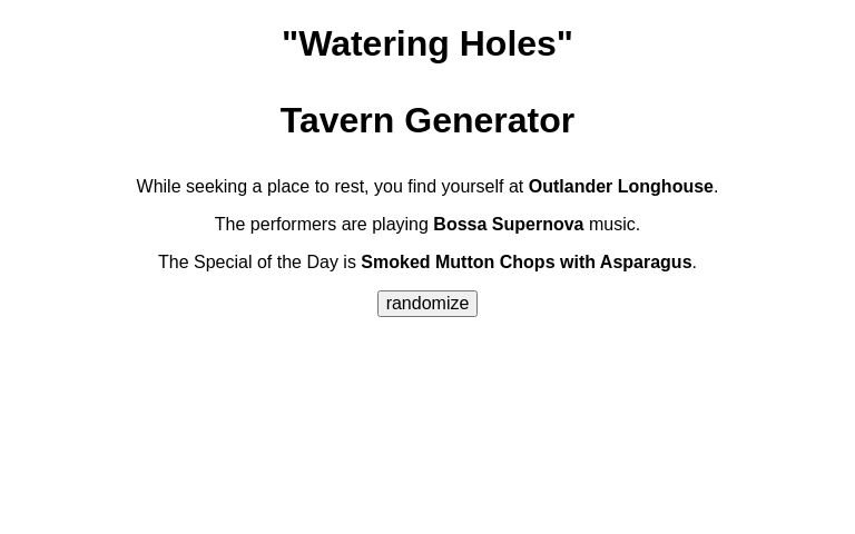 "Watering Holes" Tavern Generator