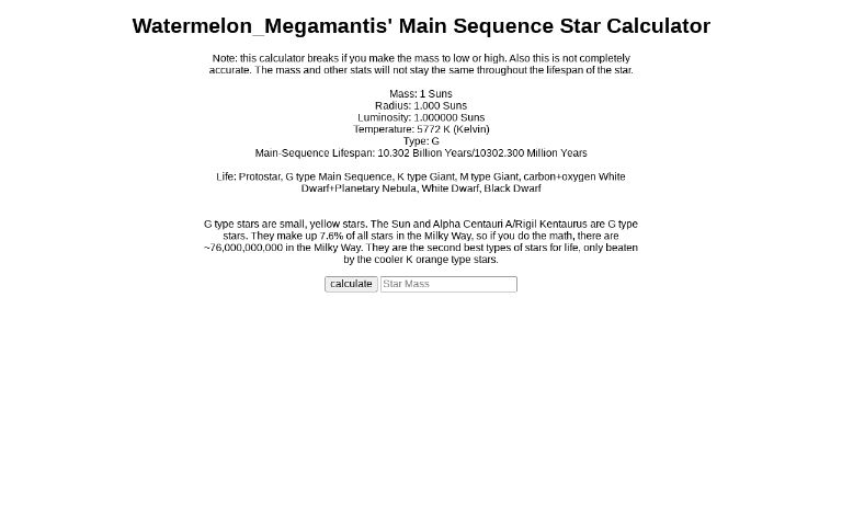 Watermelon_Megamantis' Main Sequence Star Calculator ― Perchance Generator