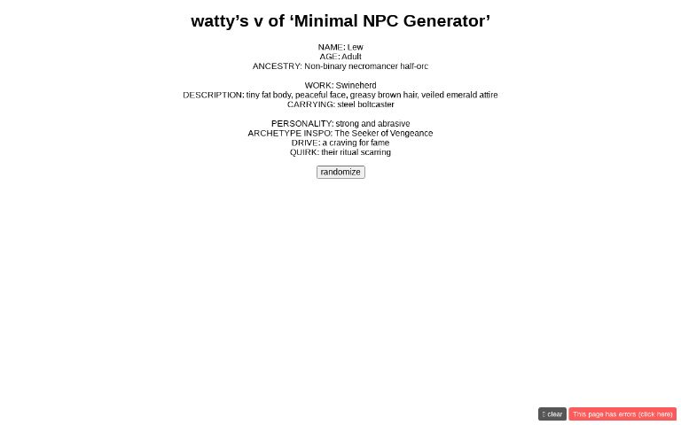 watty’s v of ‘Minimal NPC Generator’