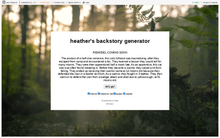 heather's backstory generator