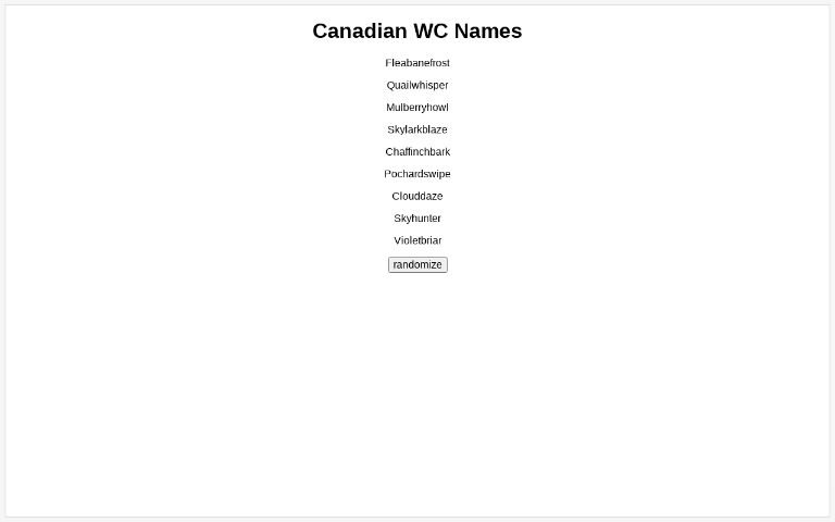 Canadian WC Names ― Perchance Generator