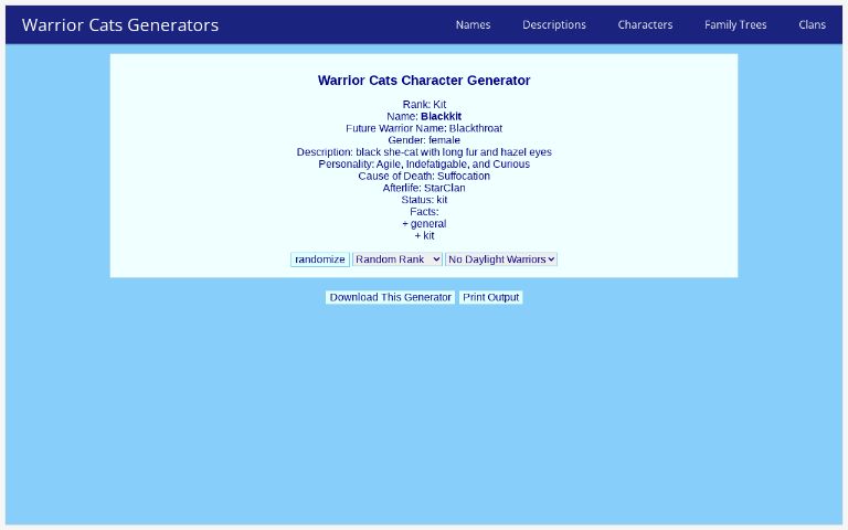 Warrior Cats Character Generator