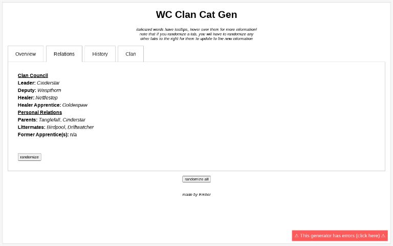 WC Clan Cat Gen