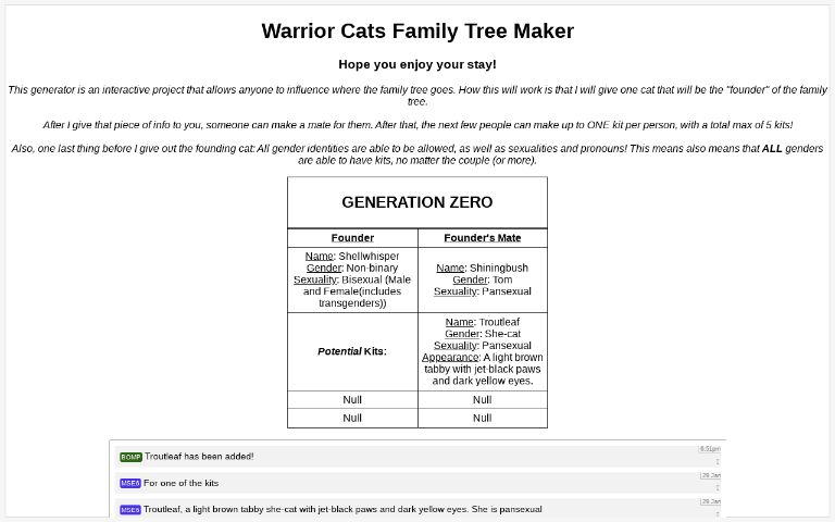Warrior Cats Family Tree Maker ― Perchance Generator
