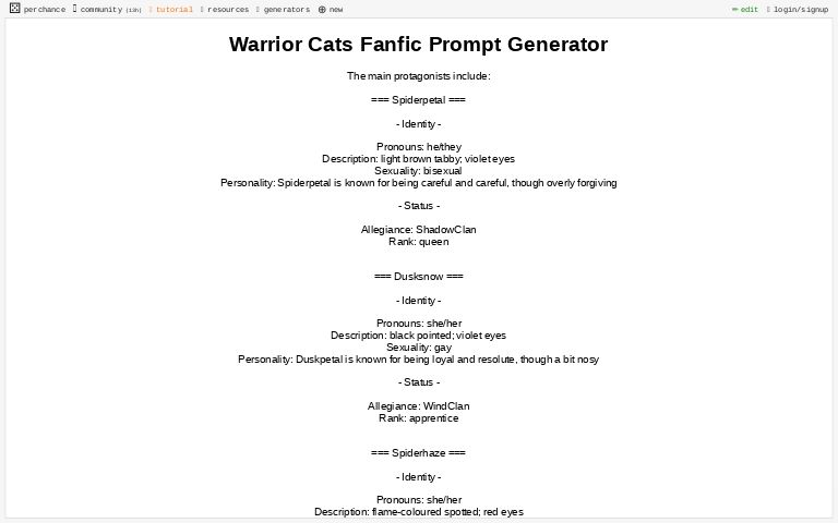 Warrior Cats Fanfic Prompt Generator