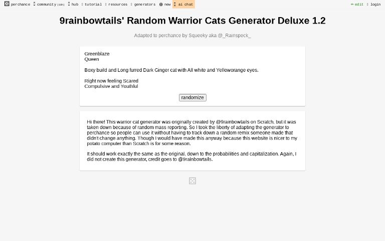 9rainbowtails' Random Warrior Cats Generator Deluxe 1.2