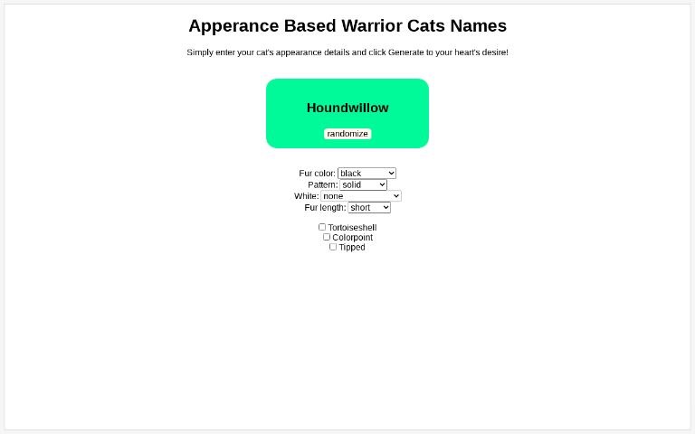 Apperance Based Warrior Cats Names ― Perchance Generator