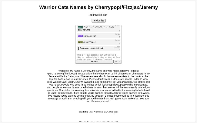 Warrior Cats Names by Cherrypop!/Fizzjax/Jeremy ― Perchance Generator