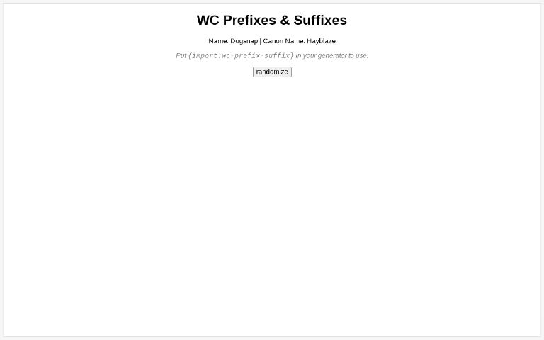 WC Prefixes & Suffixes ― Perchance Generator