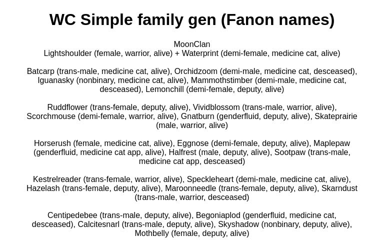 WC Simple family gen (Fanon names)