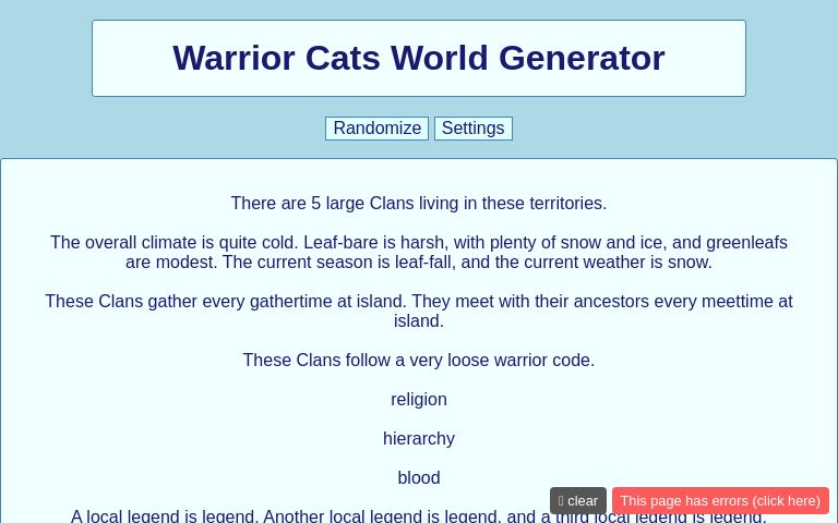 Warrior Cats World Generator
