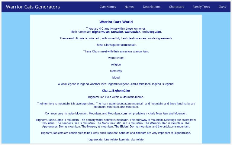 Warrior Cats World ― Perchance Generator