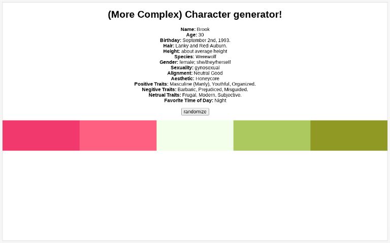 (More Complex) Character generator!