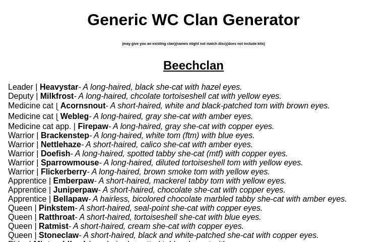 Generic WC Clan Generator