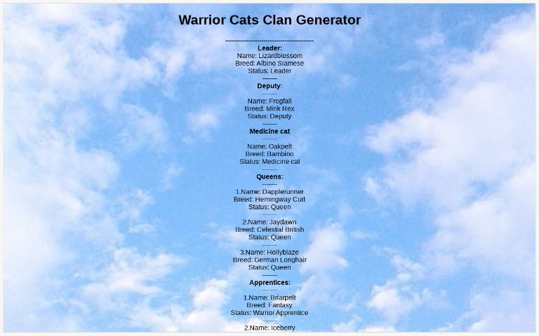 Warrior Cats Clan Generator