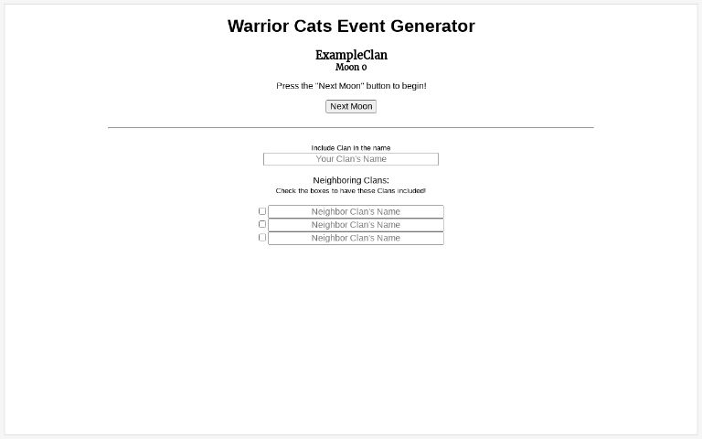 Warrior Cats Event Generator