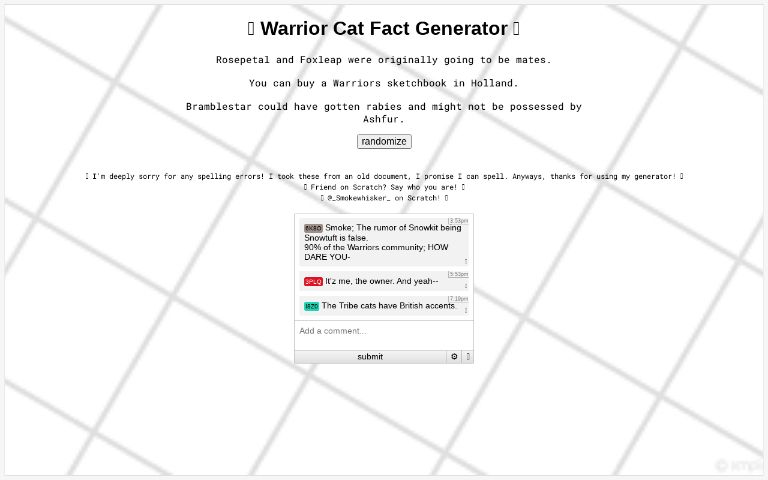🌿 Warrior Cat Fact Generator 🌿 
