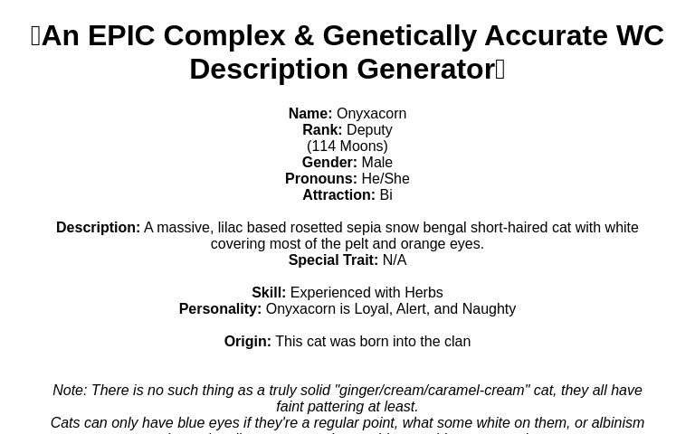 💥An EPIC Complex & Genetically Accurate WC Description Generator💥