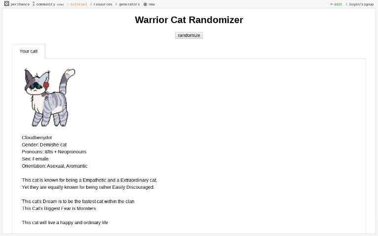 Warrior Cat Randomizer ― Perchance Generator