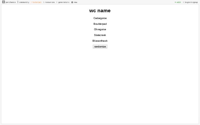 wc name ― Perchance Generator