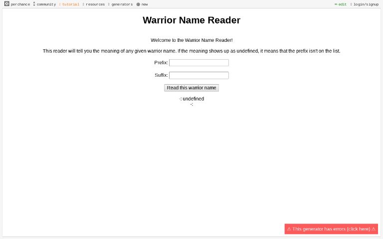 Warrior Name Reader ― Perchance Generator