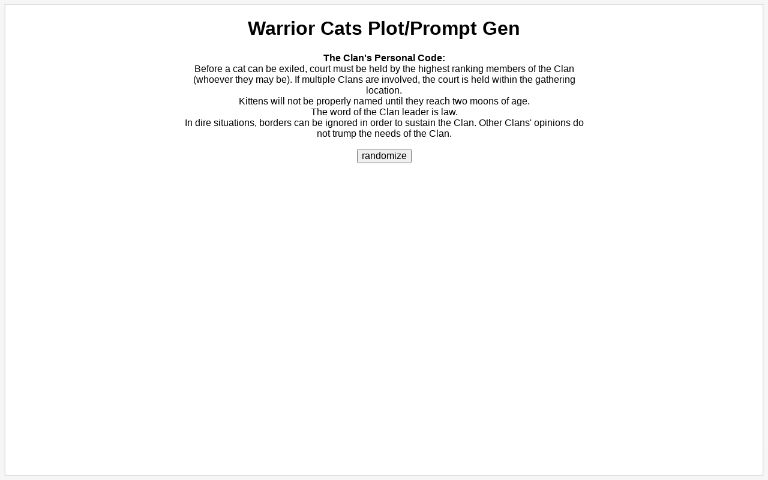 Warrior Cats Plot/Prompt Gen ― Perchance Generator