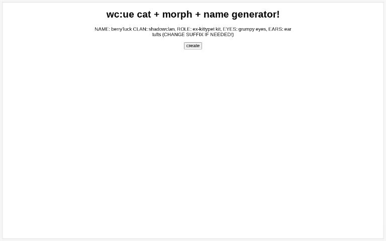 wc:ue cat + morph + name generator!