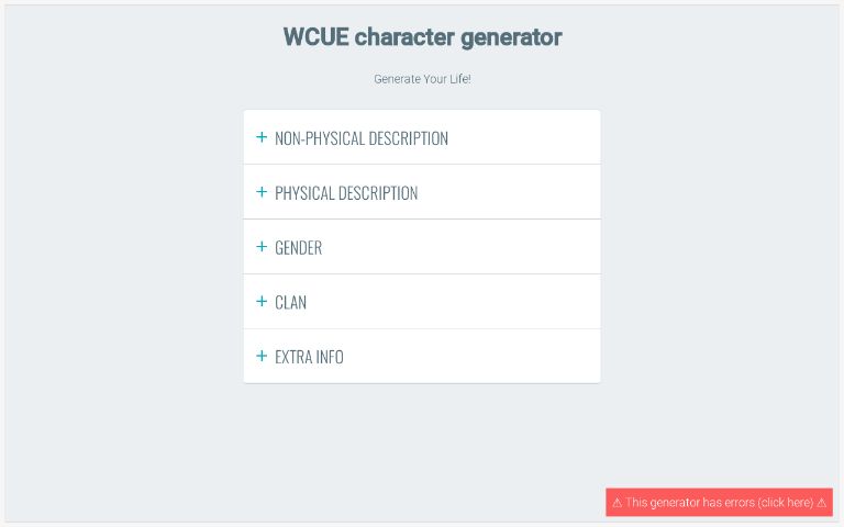 WCUE character generator