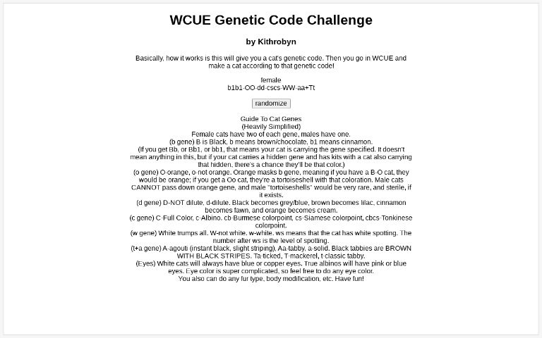 WCUE Genetic Code Challenge ― Perchance Generator