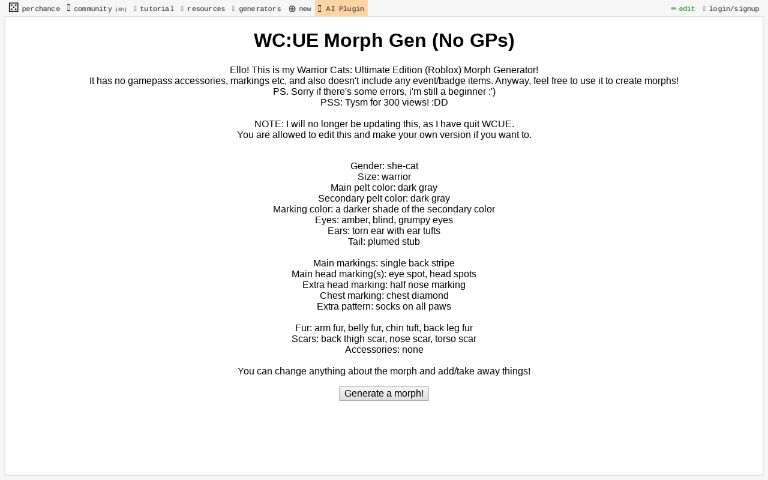 WC:UE Morph Gen (No GPs) ― Perchance Generator