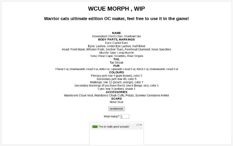 WCUE MORPH , WIP ― Perchance Generator