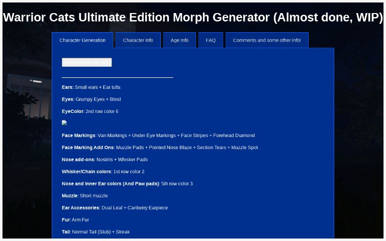 Warrior Cats Ultimate Edition Morph Generator (Almost done, WIP)