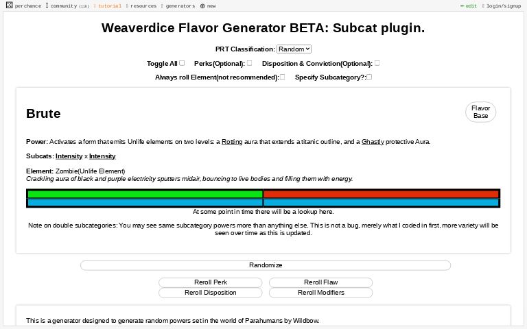 Weaverdice Flavor Generator BETA: Subcat plugin.