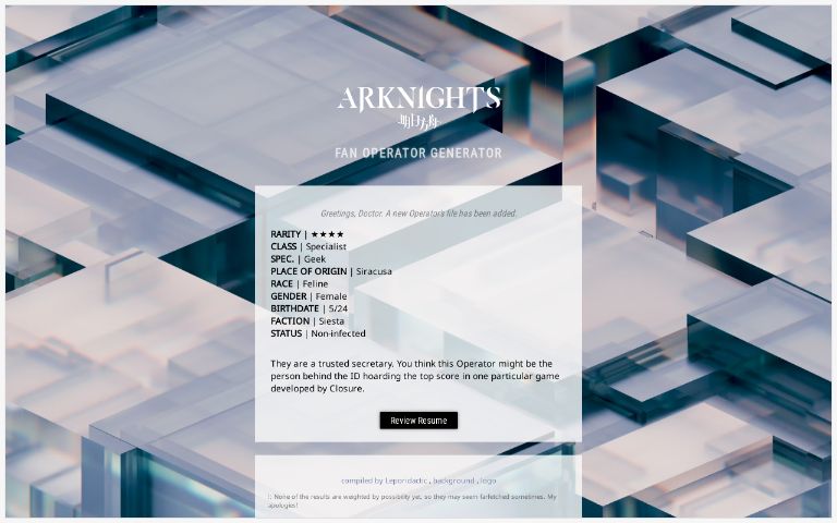 Arknights New Operator ― Perchance Generator